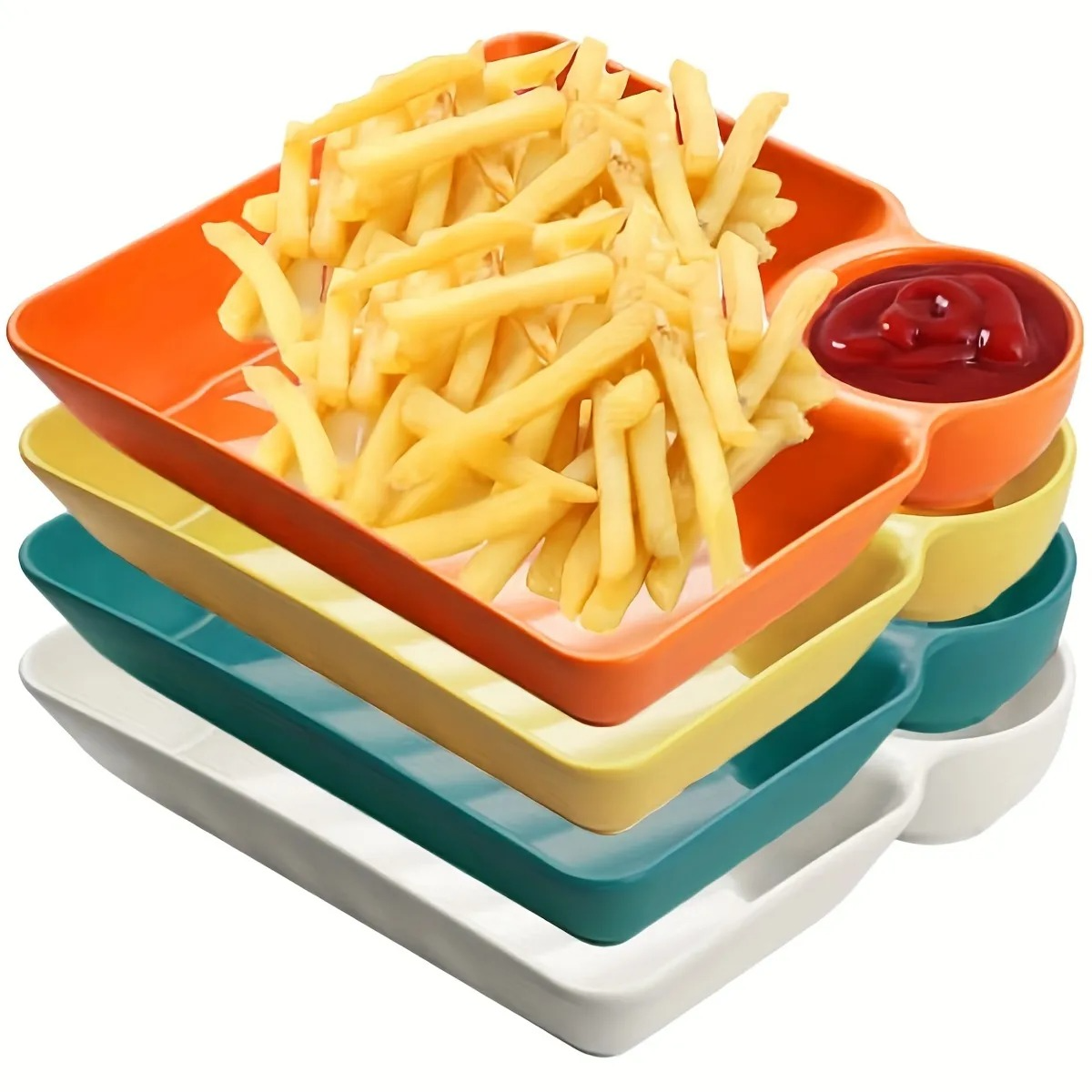 Square Dumpling Plates With Catchup Holder (4 Pcs) - Shopnest BD