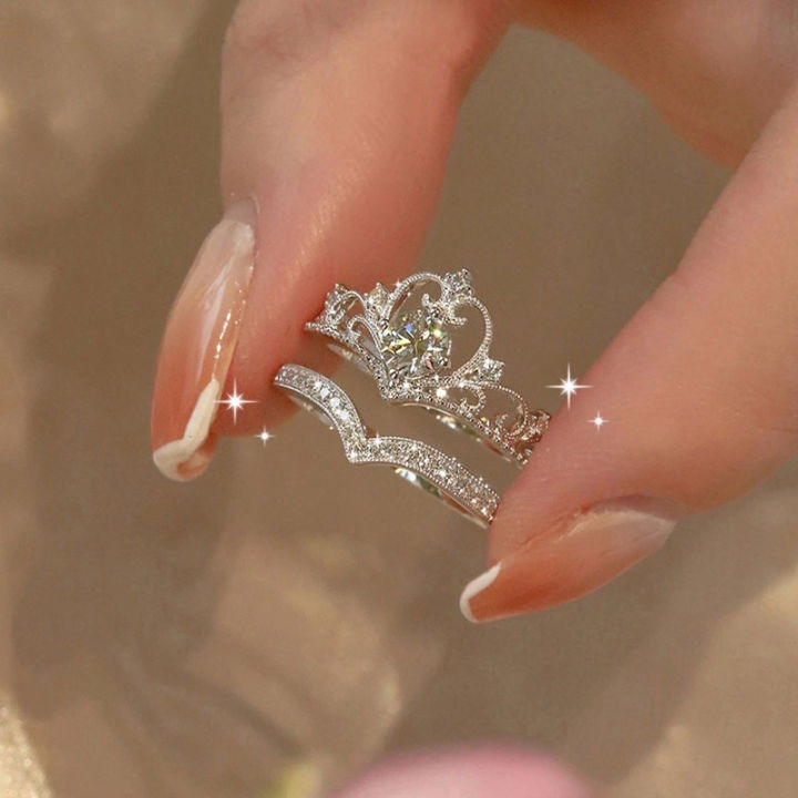 Exquisite Crown Zircon Heart Couple Ring - Choosy Shop