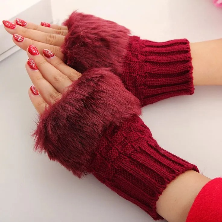 Faux Rabbit Fur Knitted Half Finger Gloves (1 pair) - Only 99 Shop BD