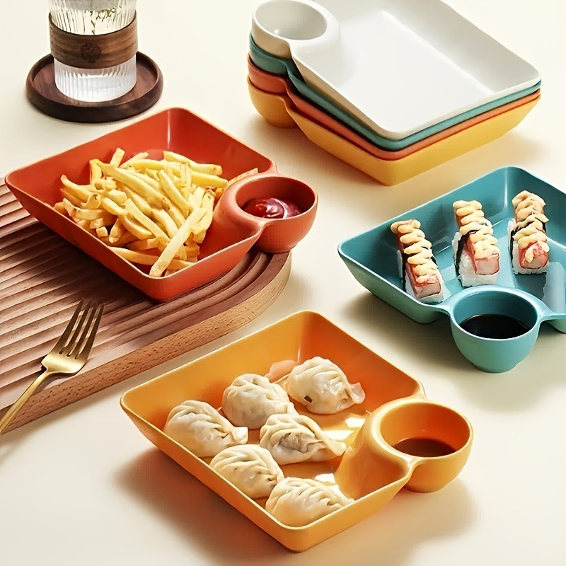 Square Dumpling Plates With Catchup Holder (4 Pcs) - Shopnest BD