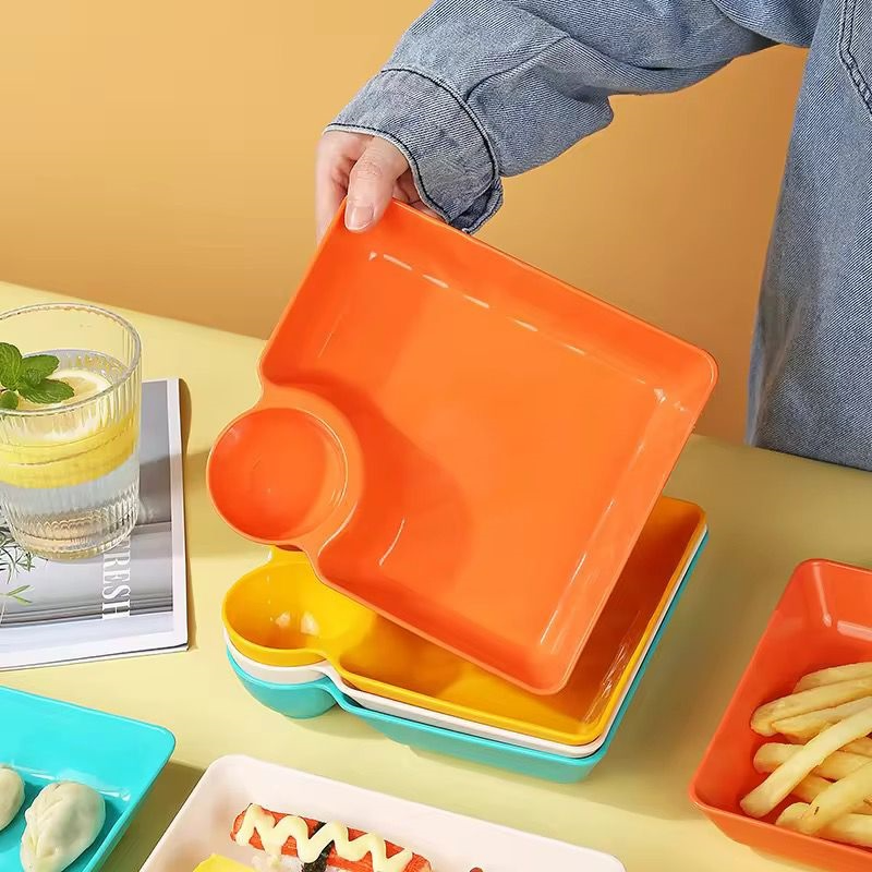 Square Dumpling Plates With Catchup Holder (4 Pcs) - Shopnest BD