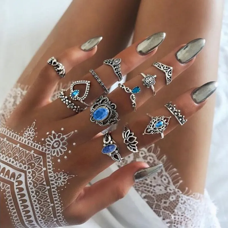 13 Pcs Blue Finger Ring Set - Shopnest BD