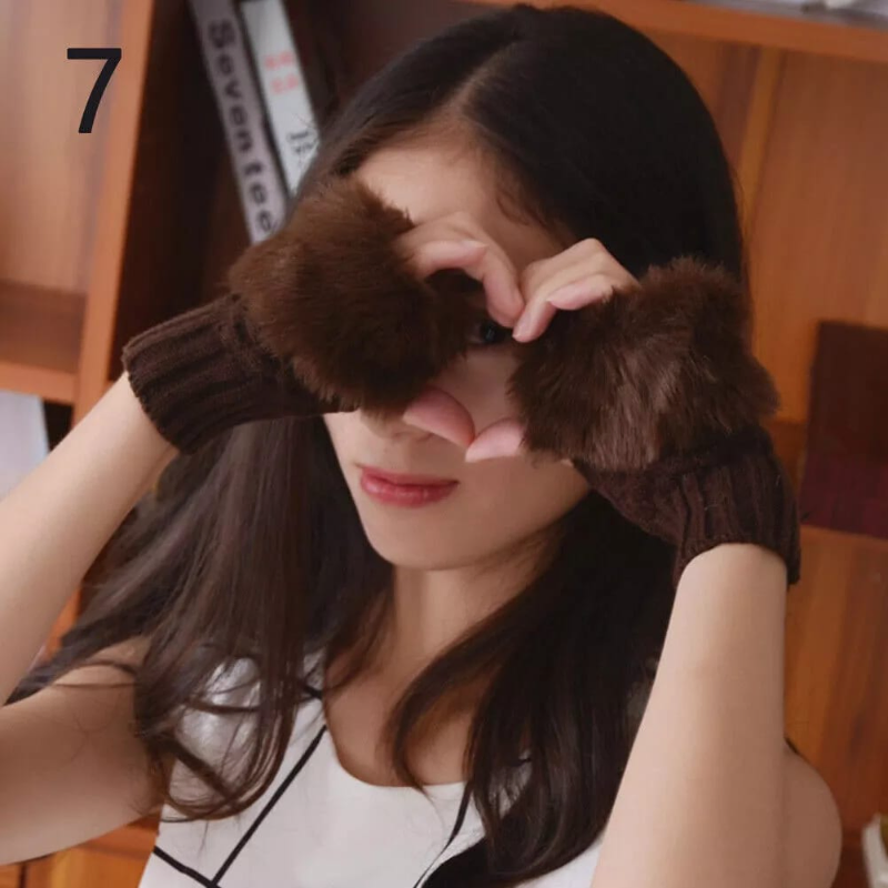 Faux Rabbit Fur Knitted Half Finger Gloves (1 pair) - Only 99 Shop BD