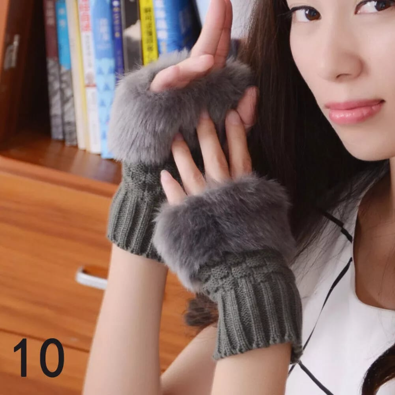Faux Rabbit Fur Knitted Half Finger Gloves (1 pair) - Only 99 Shop BD