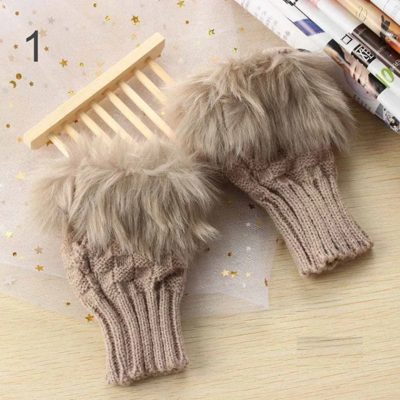 Faux Rabbit Fur Knitted Half Finger Gloves (1 pair) - Only 99 Shop BD