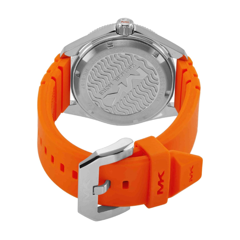 Michael Kors Maritime Three-Hand Black Dial Orange Silicone Strap Watch ...