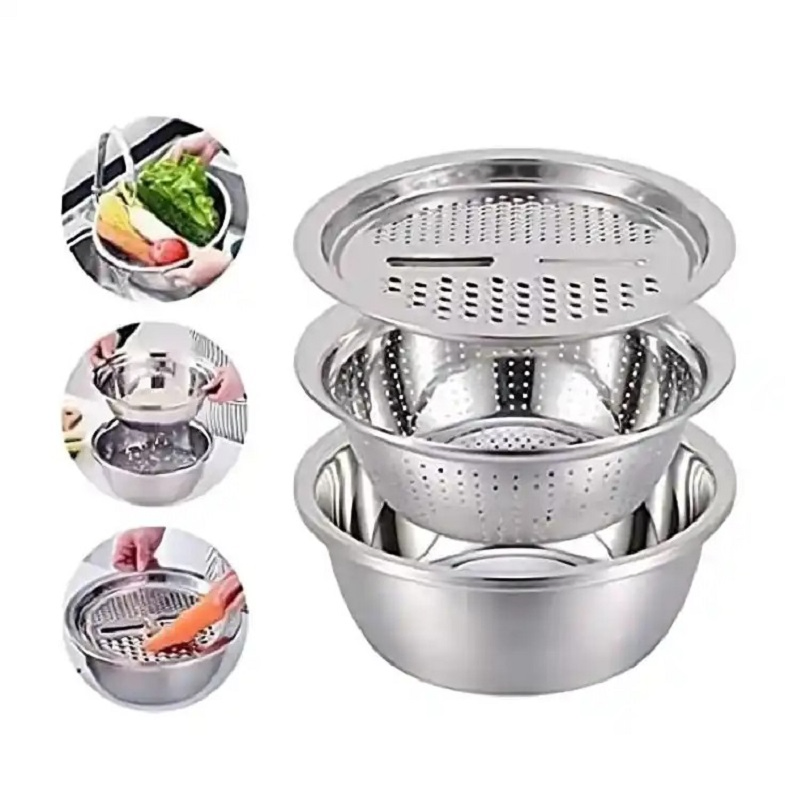 3 In 1 Multifunctional Stainless Steel Basin With Vegetable Cutter ...