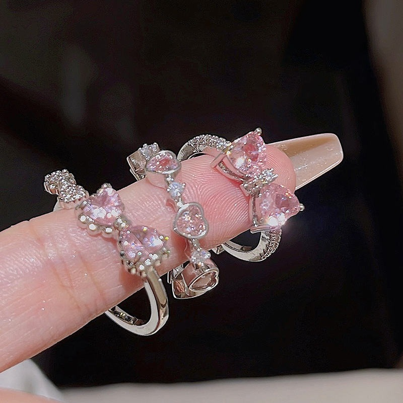 Rhinestone Bowknot Adjustable Finger Ring (3pc) - Only 99 Shop