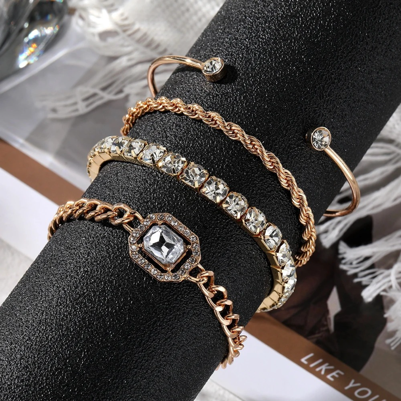 Vintage Chain Adjustable Crystal Bracelet Set (4 pcs) - Choosy Shop