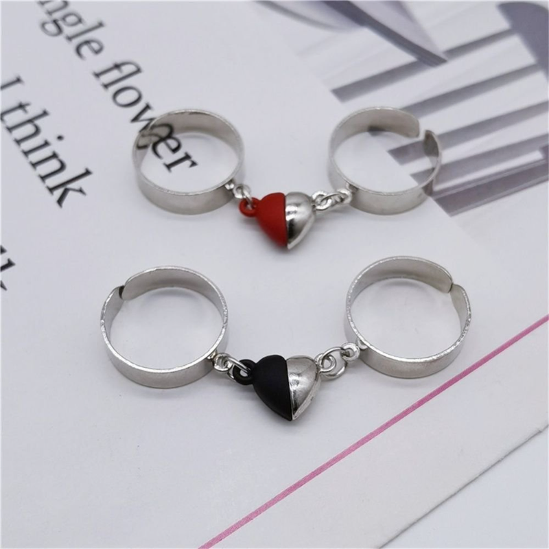 Black & Red Magnetic Heart Design Couple Rings - Choosy Shop